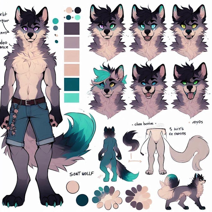 Draw furry reference sheet fursona vtuber model furry ref sheet oc anthro feral by Mandedex | Fiverr