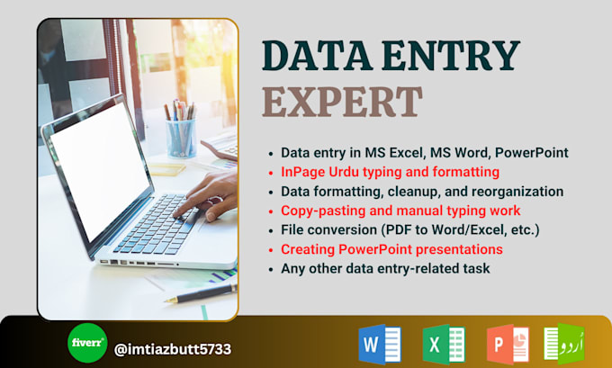 Do data entry using ms word, excel, powerpoint and inpage by ...