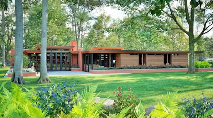 Remodel 3d existing building,usonian style house,lawn,interior render,floor plan by Diannahb ...