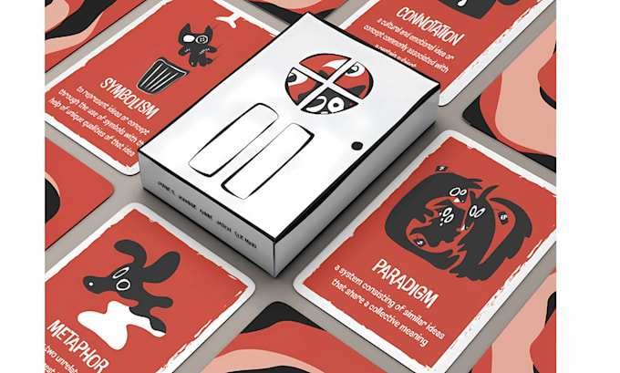 Design card game , board game, flash cards, card box mockup, rule book ...