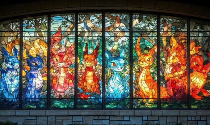 Draw amazing pokemon fakemon digimon in stained glass art style by ...