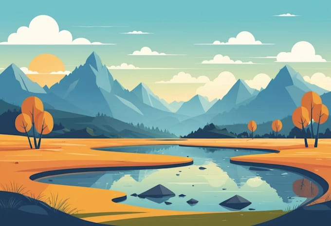 Draw a flat vector landscape background illustration by Madeinelton | Fiverr