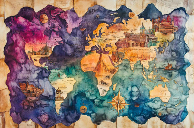 Watercolor map illustration just for you by Akullock | Fiverr