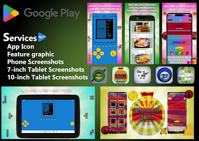 Make google play store feature graphic, app icon, phone and tablet ...