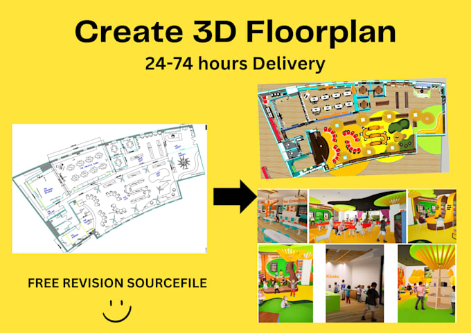 Convert a 2d floor plan to 3d floor plan with fast delivery by Daanii_naufal | Fiverr