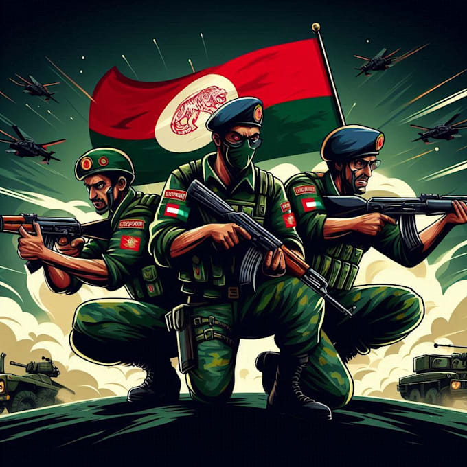 Draw military themed character illustrations by Rashaniqsend | Fiverr