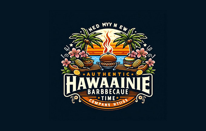 Make an amazing authentic hawaiian barbeque tike logo design in one day ...