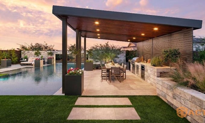 Do backyard landscape rendering, 3d patio, pergola swimming pool ...