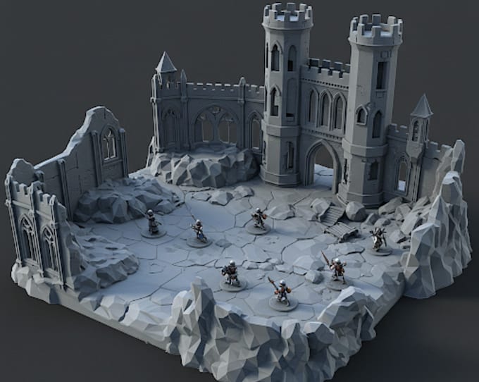 Mold terrain, ruins,environment, lowpoly castle, scenery, wargaming 3d ...