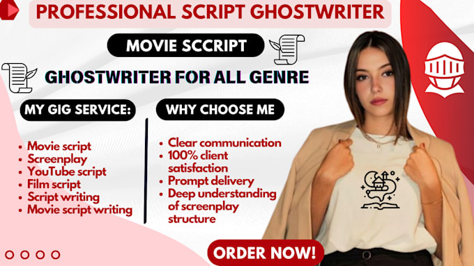 Ghostwrite movie script, film script, screenplay, movie script writing by Julie_wiley | Fiverr