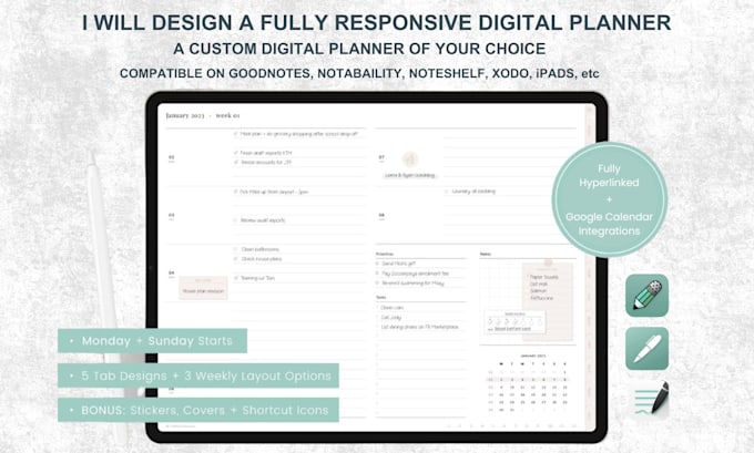 Design etsy digital planner, esty digital product, hyperlinked planner ...