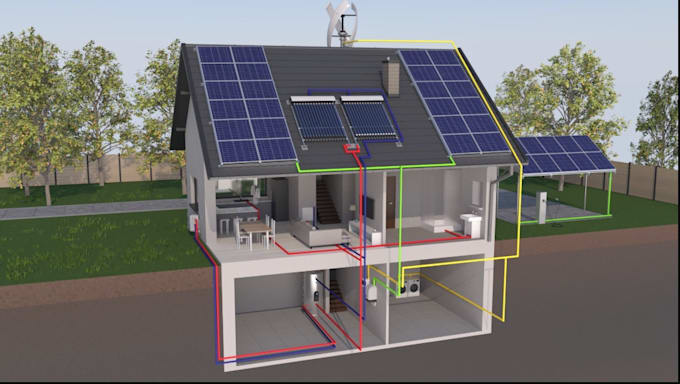 Design high tech smart home with automation, energy efficiency, 3d ...