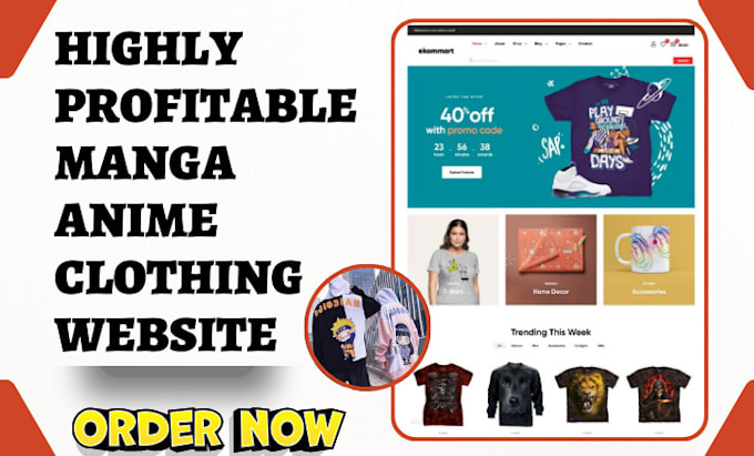 Design anime shopify store anime fashion clothing store manga pod anime ...