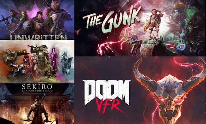 Create steam capsule metel art character design for game banner page or ...