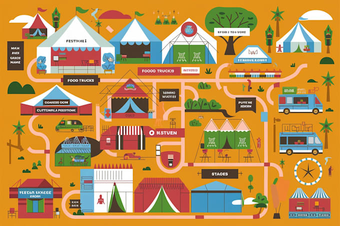 Design festival maps and vector event map illustration by Cottocas | Fiverr
