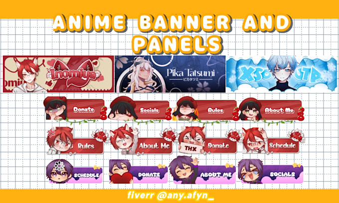 Create twitch banner and panels in chibi or anime style by Anyafyn | Fiverr