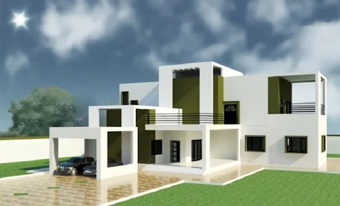 Visualize realistic 3d upscale villa house,revit model, exterior layout ...