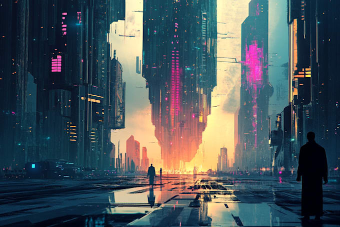 Draw futuristic science fiction city, cyberpunk illustration by ...