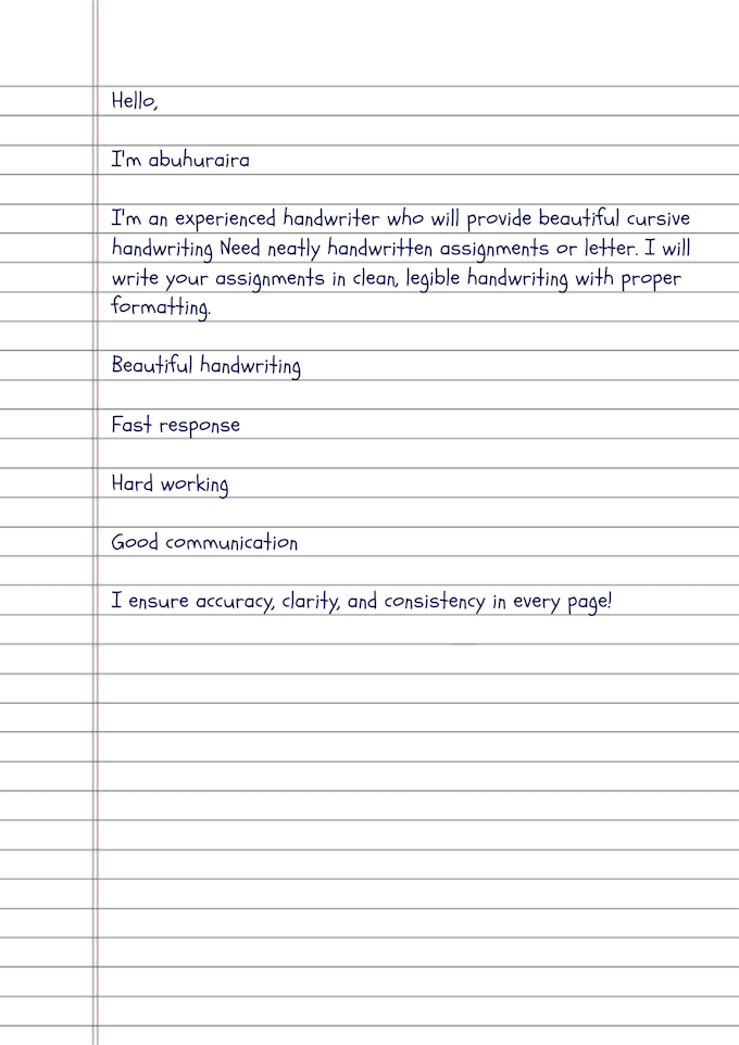 Handwrite your assignment and letters in cursive handwriting by ...