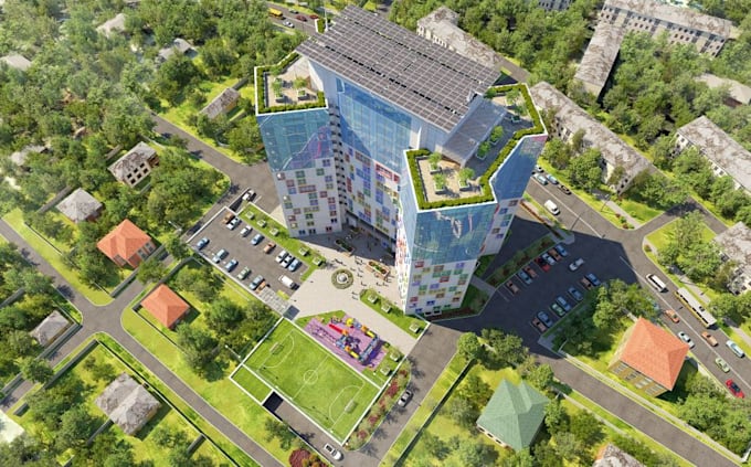 Revamp residential complex, real estate elevation, outdoor rendering ...