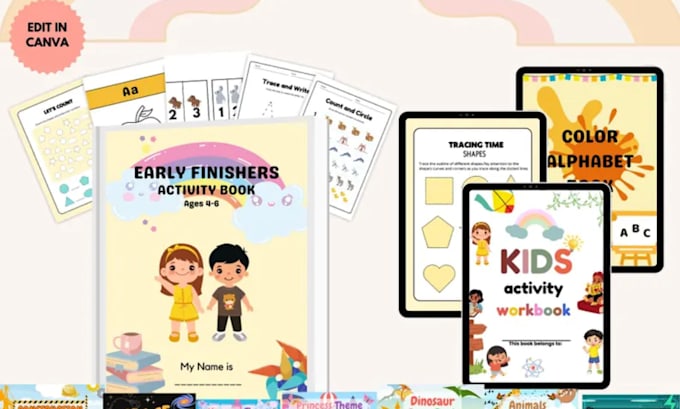 Design canva kid workbook, kids activity workbook, canva coloring ...