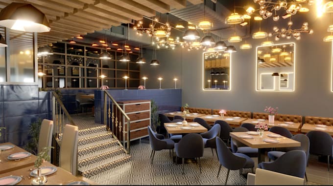 Optimize 3d commercial space, restaurant interior design, eatery, bar ...