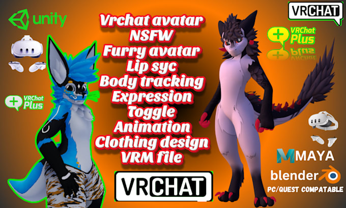 Custom 3d vrchat avatar model fursona vr character furry avatar vrc avi femboy by Chataydeji ...