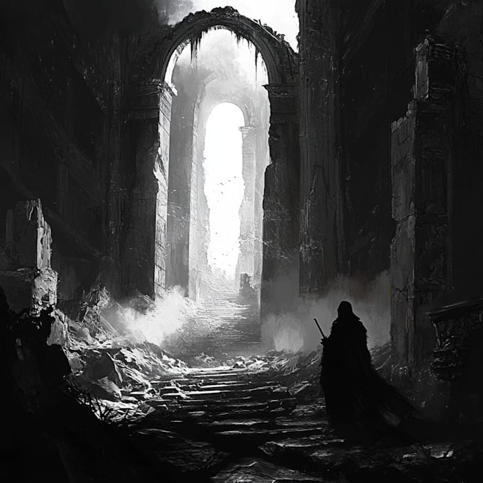 Design a monochrome dark fantasy concept art for you by Marganeve | Fiverr