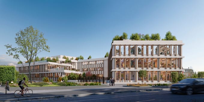 3d office glass exterior,workspace render,solid industry rendering,bank ...