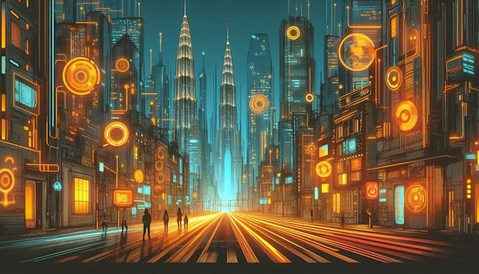 Draw illustration of futuristic cyberpunk city by Jengaenerg | Fiverr