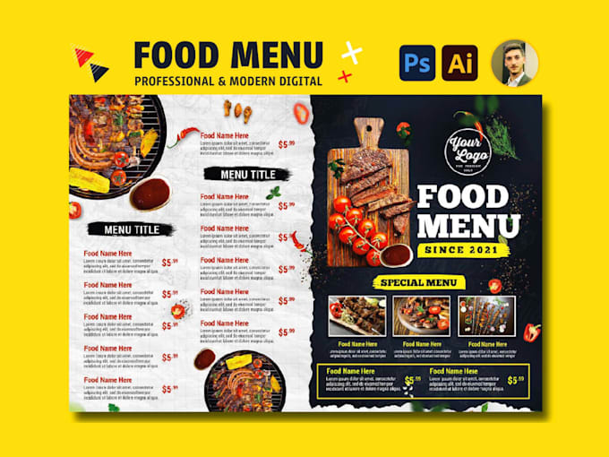 Do amizing menu design food menu and restaurant menu by Wasimmahani ...