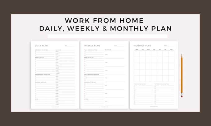 Provide work from home daily planner weekly planner monthly planner by ...