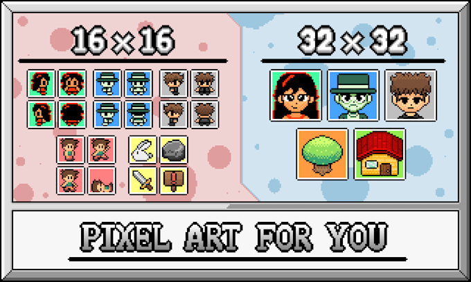 Create 16x16 to 32x32 pixel art sprite sheets for characters or objects ...