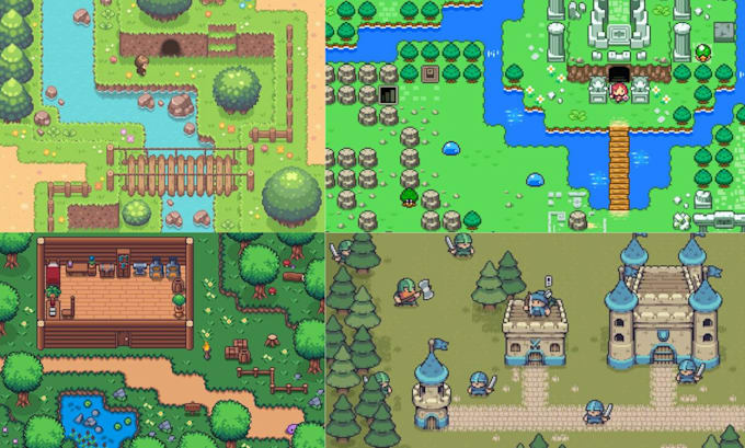 Top down pixel art tileset, rpg game art tile map game assets props ...