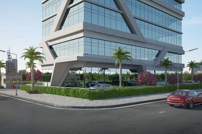 Use 3ds max to build commercial glass building, suites hotel,garden ...