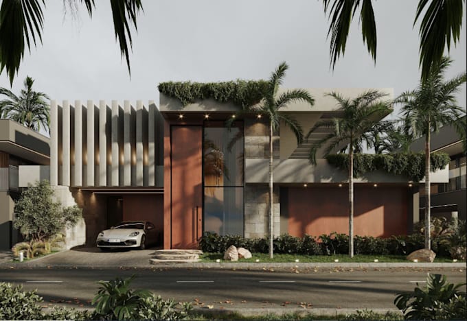 Redesign 3d interior,exterior,tropical villa with rooftop,glasswall,3d ...