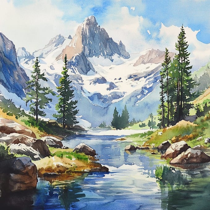 Draw creative watercolor landscape art by Pomking | Fiverr