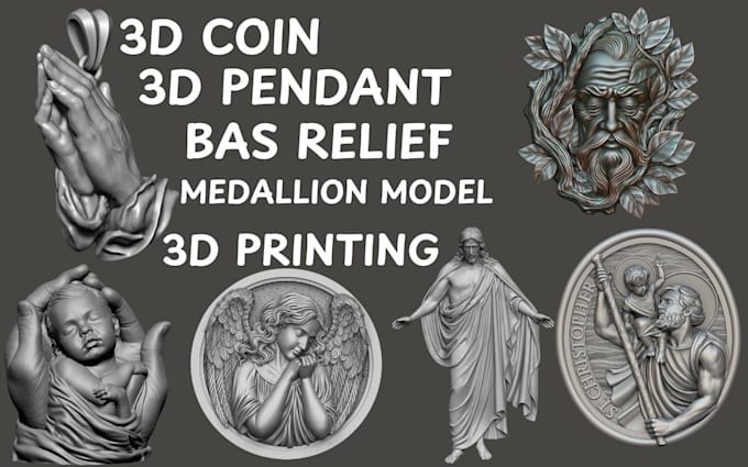 Create 3d coin, 3d pendant, bas relief model, medallion model for 3d ...