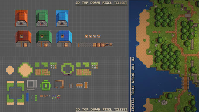 Do top down pixel art tileset game assets tile map sprite sheet pixel art assets