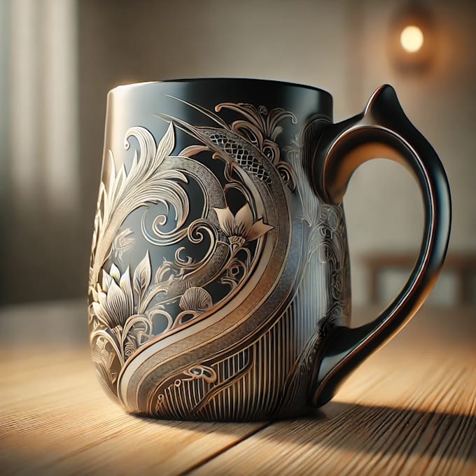 Stylish ergonomic mug with a glossy finish and artistic details by ...