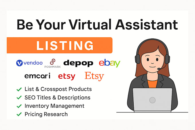 Be your vendoo, poshmark, depop, ebay virtual assistant mercari etsy listing by Imisi_hub | Fiverr