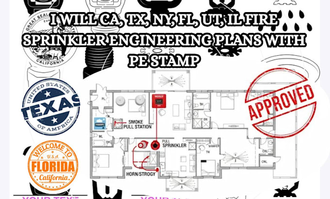 Ca, tx, ny, fl, ut, il fire sprinkler engineering plans with pe stamp ...