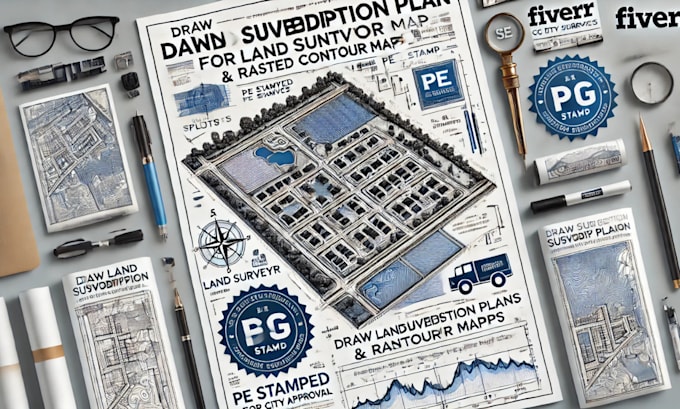 Draw land subdivision plan for land surveyors and raster contours maps ...