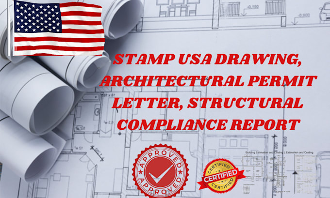 Stamp usa drawing, architectural permit letter, structural compliance ...