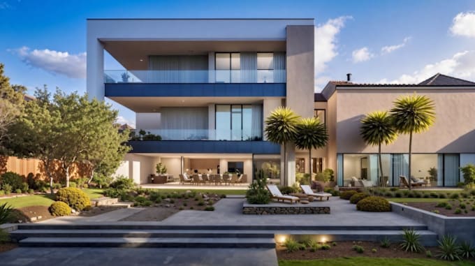 Optimize 3d modern villa,facade, remodel house building, complex ...