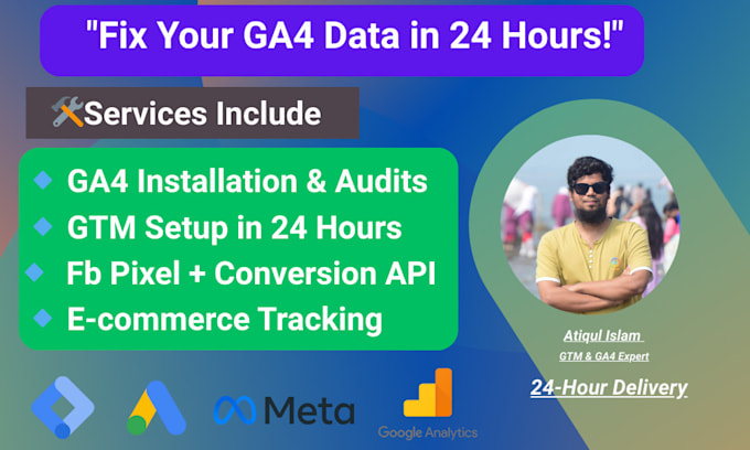 Set up and fix google analytics 4 and gtm tracking properly by Atiqulislamrony | Fiverr