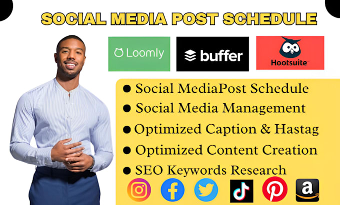 Setup schedule post on all social media with buffer loomly metricool later by Johnmattek | Fiverr