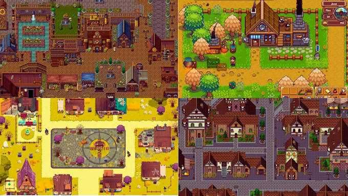 Crearé un conjunto de tiles de píxeles, un mapa de tiles, un juego rpg 2d en vista superior, una ...