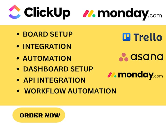 Setup workflow automate clickup monday com asana trello integrate make com n8n by Katty_tommy ...