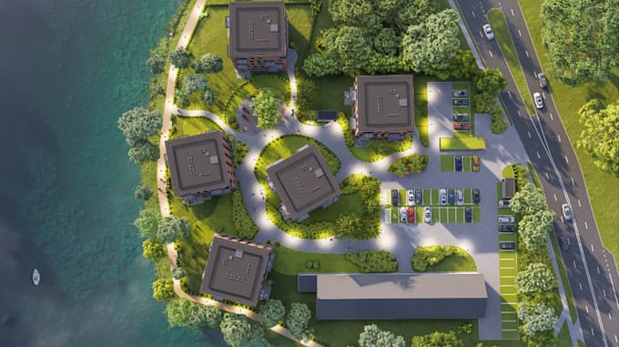 Urban lake house rendering,cityscape design,3d sketchup,3d alleys ...